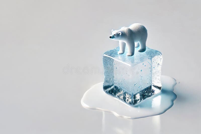 Polar Bear on an Ice Cube. Space for Text. Stock Photo - Image of stark ...