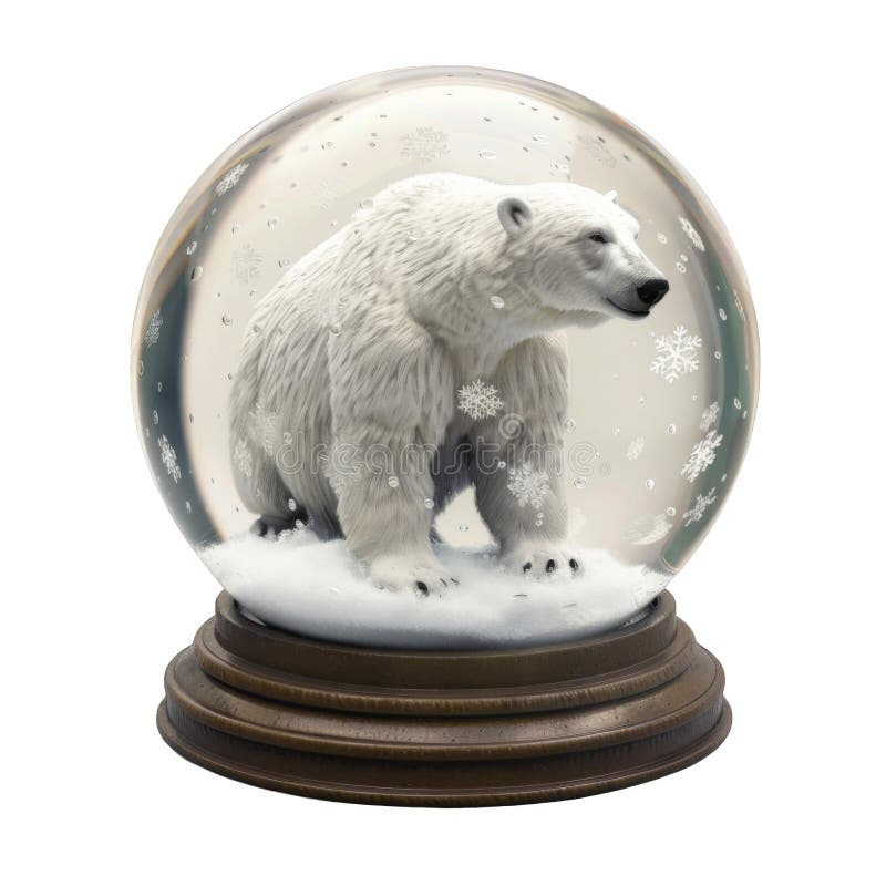 Polar Bear Inside a Snow Globe with Snowflakes Stock Photo ...
