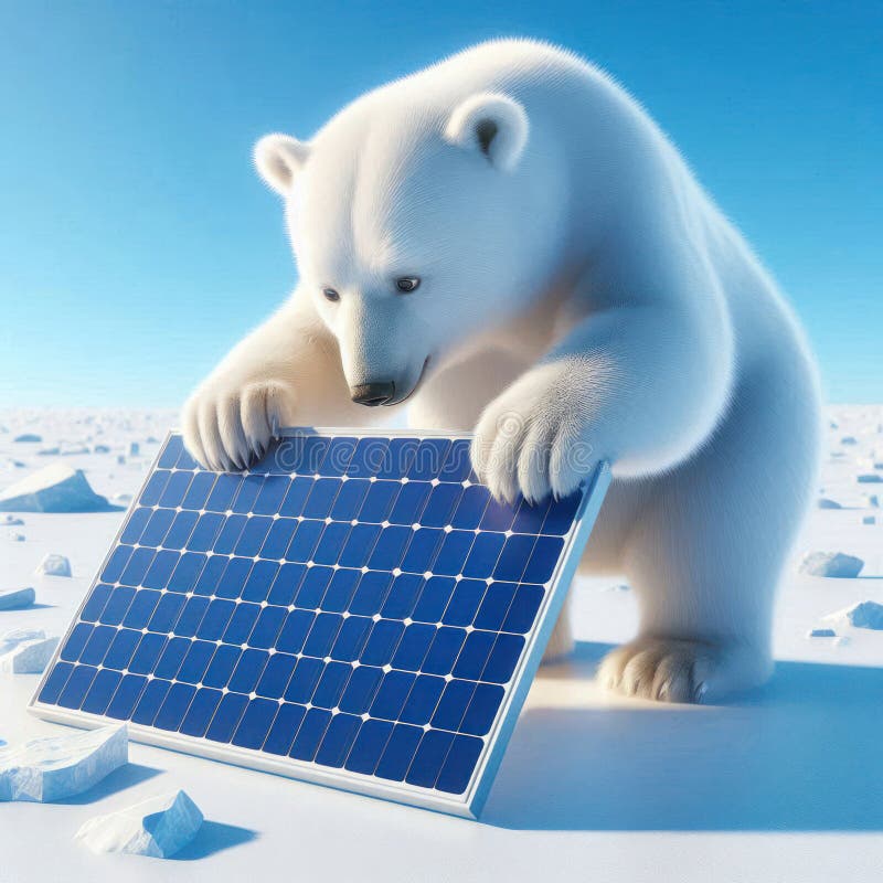 Polar Bear Installing Solar Panel. Stock Photo - Image of eclipse ...