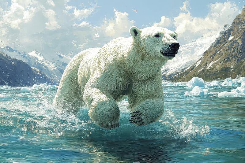 Polar Bear Leaping through Arctic Waters Stock Illustration ...