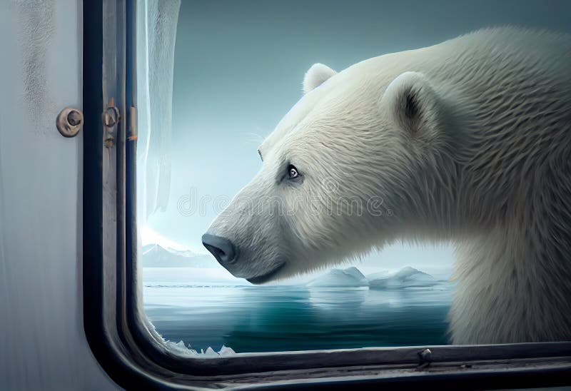 Polar Bear Looking through Glass Window Stock Photo - Image of mammal ...