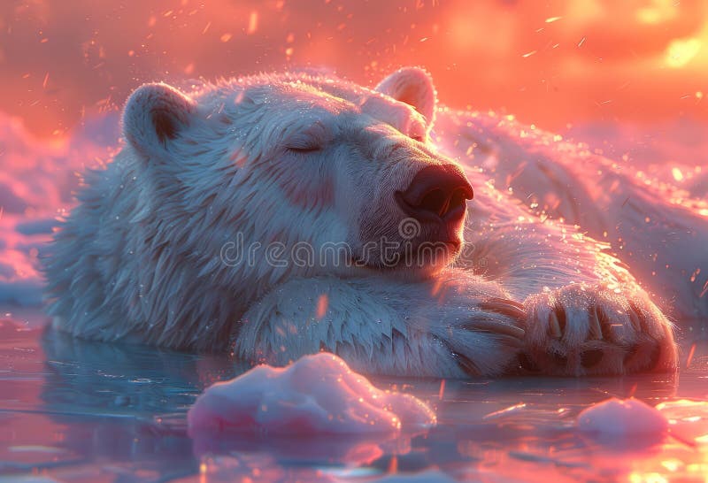 Polar Bear Lying on the Ice in the Sunset Light. Polar Bears in the ...