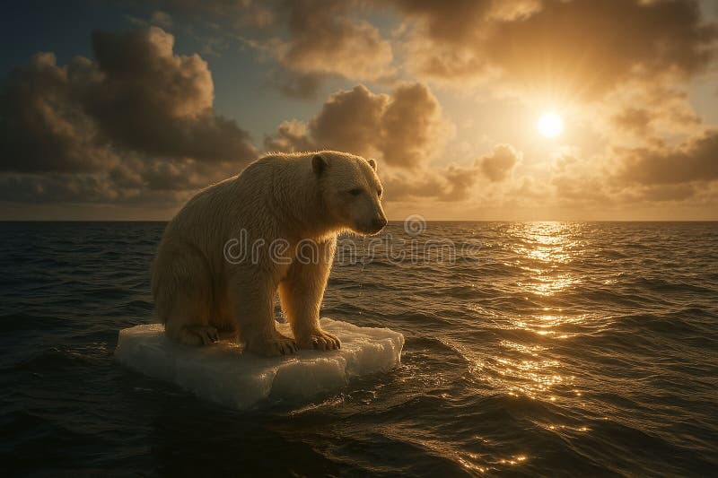 Polar Bear on Melting Ice Cube in Ocean, Climate Crisis Stock ...