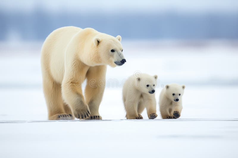 Polar Bear Mother Teaching Cubs To Hunt Stock Photo - Image of bear ...