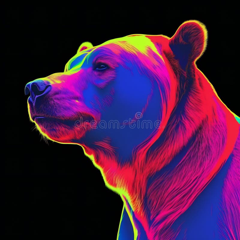Polar Bear in Neon Light on Black Background Stock Illustration ...