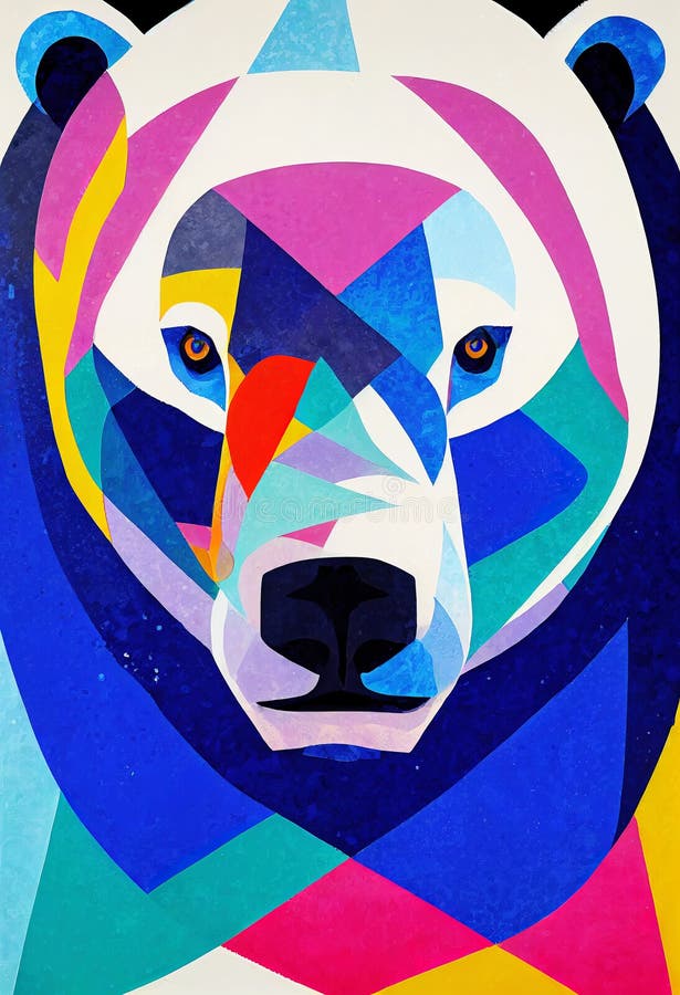 A Polar Bear Painted with Colored Spots. Close-up. Art Style Effect. AI ...