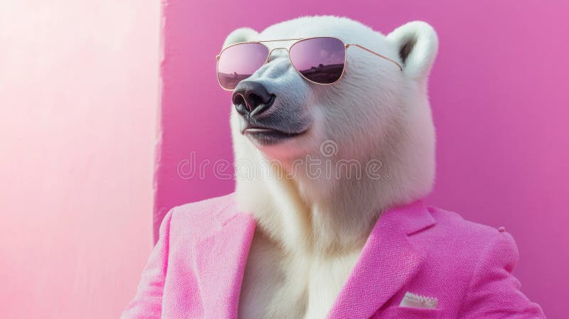 Polar Bear in Pink Jacket and Sunglasses Stock Illustration ...