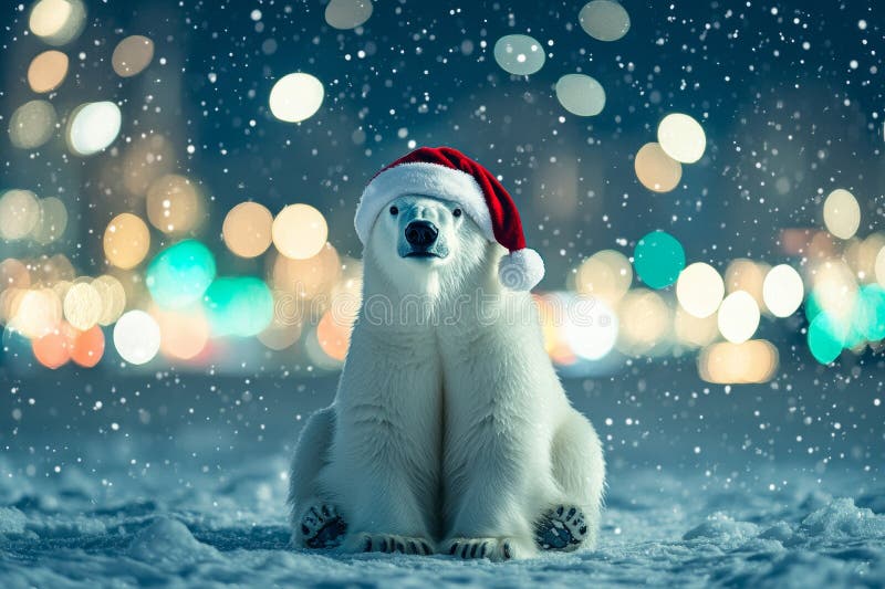 Polar Bear Santa. Magical Christmas Scene with Polar Bears Stock Photo ...