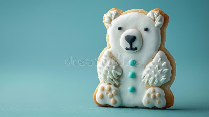 Polar Bear Shaped Cookie, White Icing with Detailed Features Stock ...