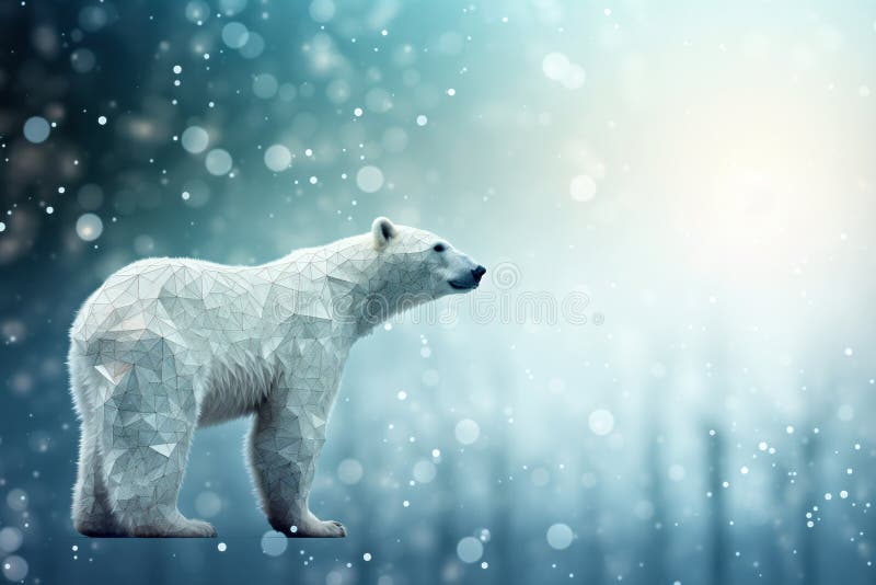 A Polar Bear Silhouette Formed with Geometric Shapes, Snowy Bokeh ... A Polar Bear Silhouette Formed with Geometric Shapes, Snowy Bokeh ...