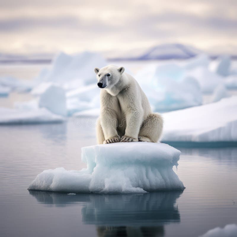 Polar Bear Sitting on Lonely Piece of Ice Stock Photo - Image of ...