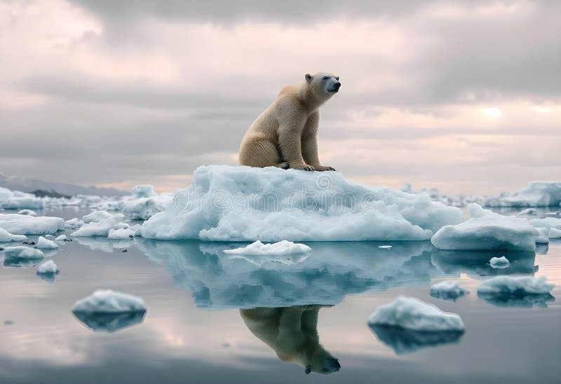 Polar Bear Sitting on Melting Iceberg in Arctic Ocean Stock Photo ...