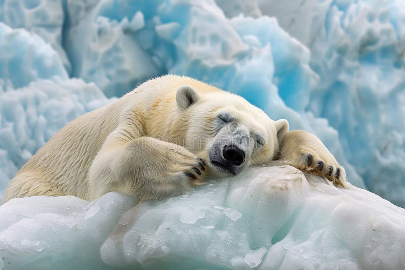 Close Up of Large Polar Bear Sleeping on Ice Stock Illustration ...