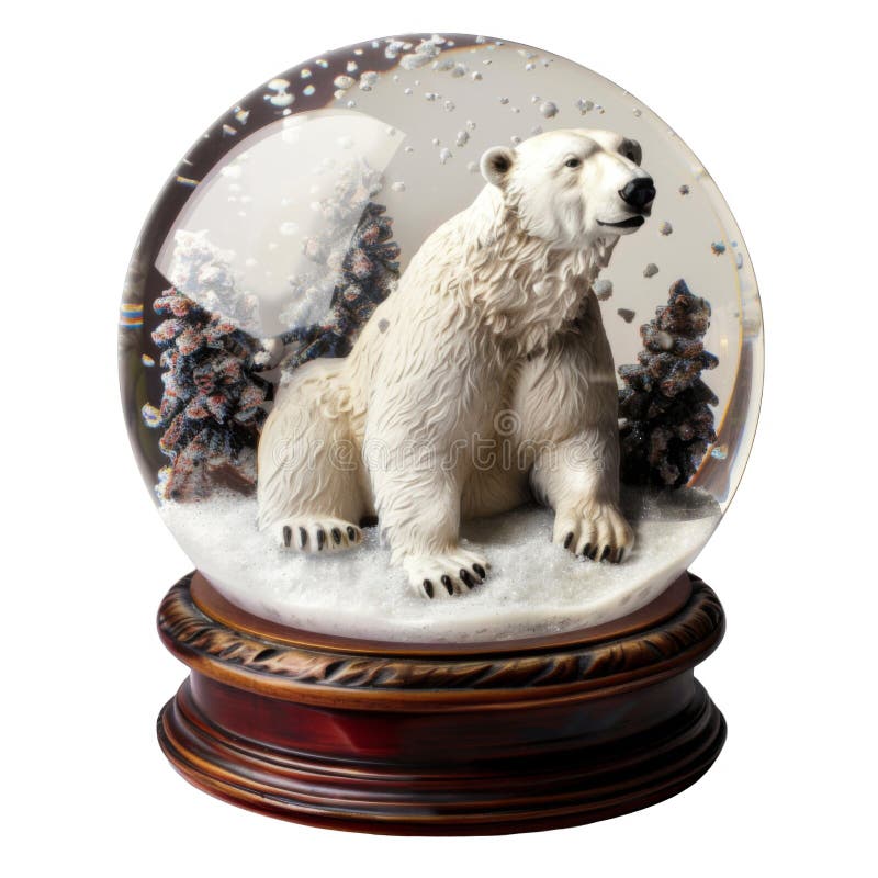 Polar Bear Snow Globe with Wintery Scene Stock Image - Illustration of ...