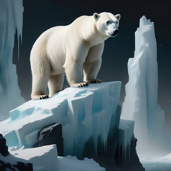 A Polar Bear Standing Atop a Large Ice Formation, with Sharp, Icy ...
