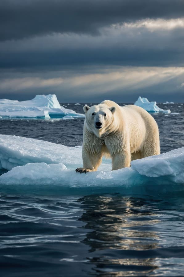 Majestic Polar Bear on Melting Ice Floe in Arctic Ocean Stock ...