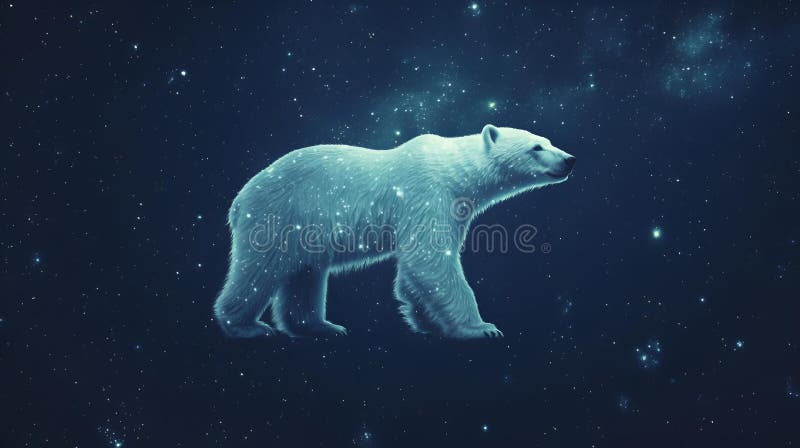 Polar Bear with a Starry Night Sky Background, Representing a ...