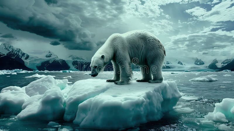 A Polar Bear Stranded on Melting Ice. Climate Crisis Stock Image ...