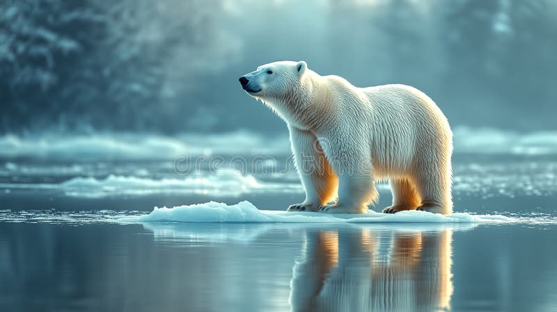 A Polar Bear Stranded on a Shrinking Ice Floe Stock Illustration ...