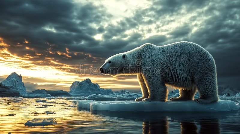 A Polar Bear Stranded on a Shrinking Ice Floe Stock Illustration ...