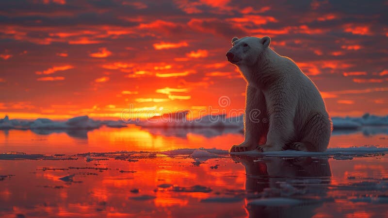 Polar Bear at Sunset - Generative Ai Stock Illustration - Illustration ...