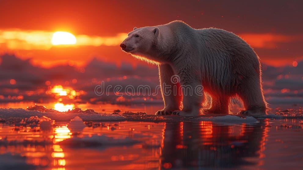 Polar Bear at Sunset - Generative Ai Stock Illustration - Illustration ...