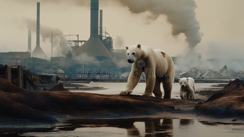 Polar Bear Survival in Arctic - Pollution Problems. Generative AI Stock ...