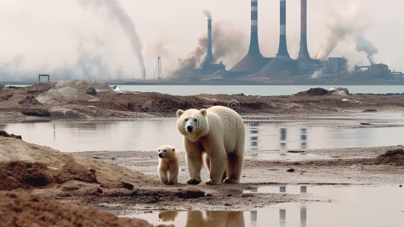 Polar Bear Survival in Arctic - Pollution Problems. Generative AI Stock ...