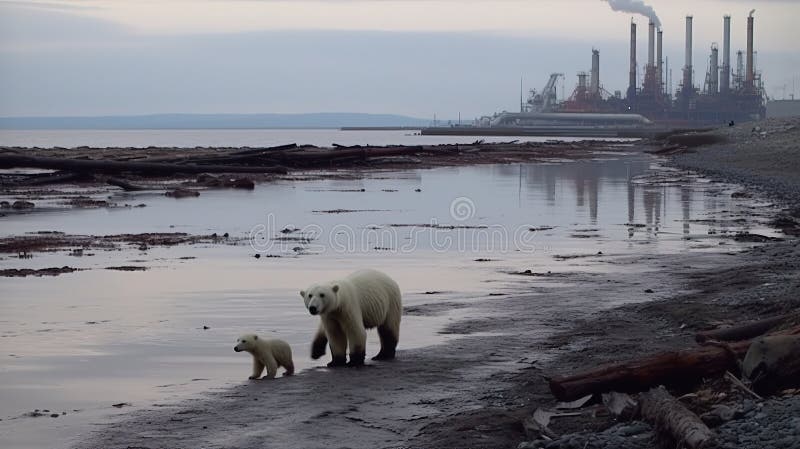 Polar Bear Survival in Arctic - Pollution Problems. Generative AI Stock ...