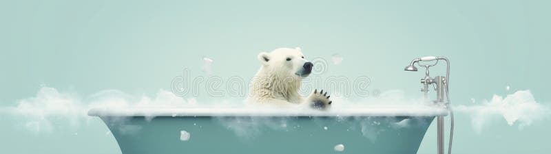 Polar Bear Taking a Bath in a Bathtub with a Retro Style. Environmental ...