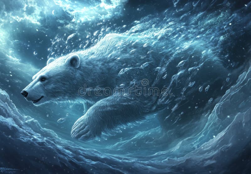 Polar Bear Underwater, with Ice in the Background. Generative AI. Stock ...