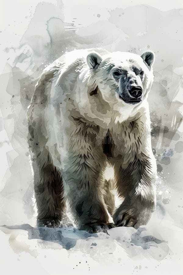 A Polar Bear Walking through Deep Snow, a Winter Scene Stock Photo ...