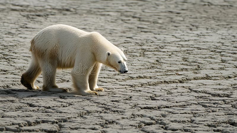 Polar Bear Walking on the Drought Arid Land, Climate Change Concept ...