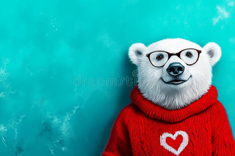 A Polar Bear Wearing a Red Sweater and Glasses Stock Image - Image of ...