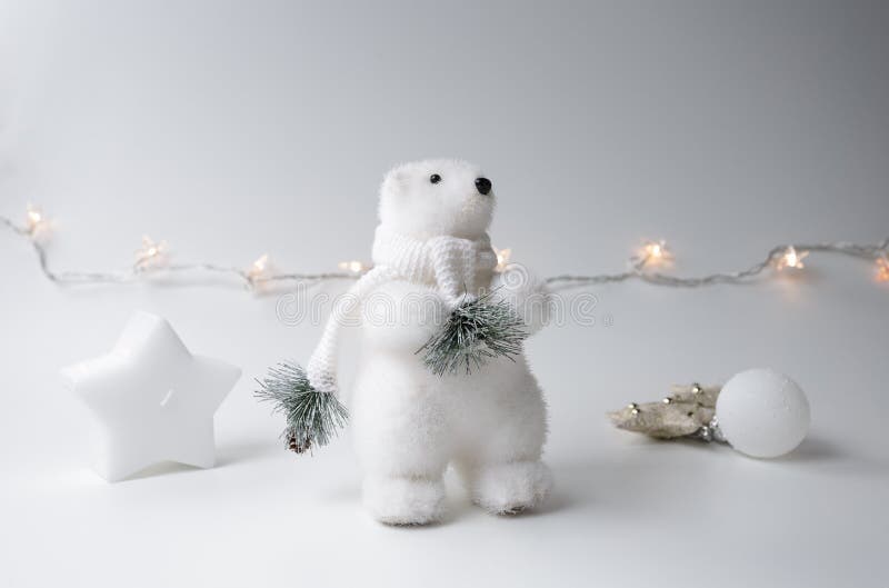 Polar Bear Winter with Christmas Tree Stock Photo - Image of animal ...