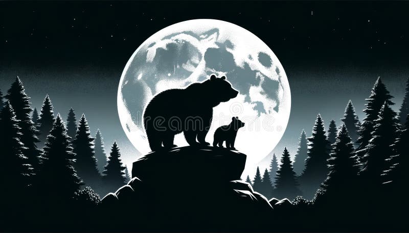 Polar Bear and Wolf in Moonlit Forest Stock Illustration - Illustration ...
