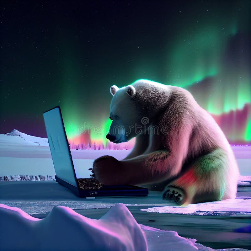Polar Bear Working with Laptop. Generative AI Stock Illustration ...