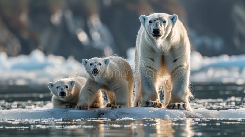 Polar Bears on an Ice Floe in Pack Ice, Svalbard Island, Svalbard ...
