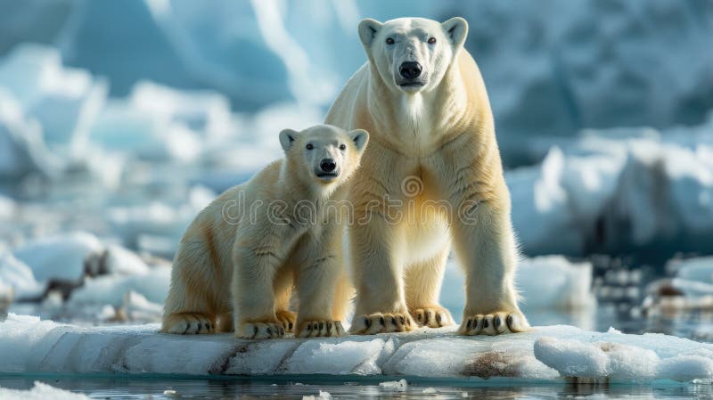 Polar Bears on an Ice Floe in Pack Ice, Svalbard Island, Svalbard ...