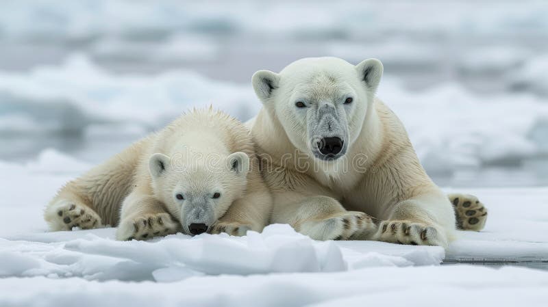 Polar Bears on an Ice Floe in Pack Ice, Svalbard Island, Svalbard ...