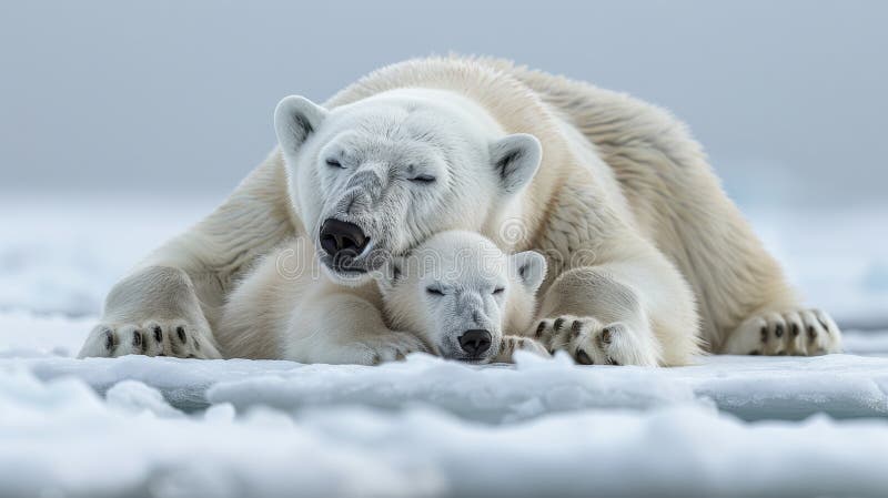 Polar Bears on an Ice Floe in Pack Ice, Svalbard Island, Svalbard ...