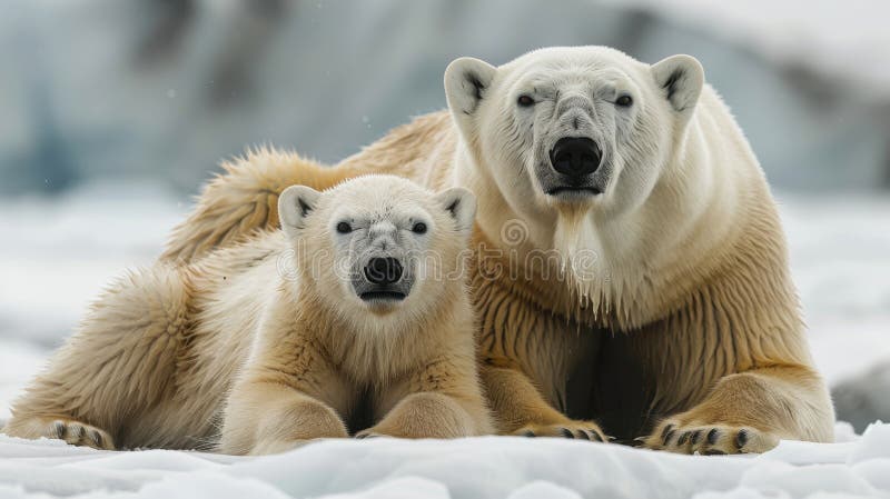 Polar Bears on an Ice Floe in Pack Ice, Svalbard Island, Svalbard ...
