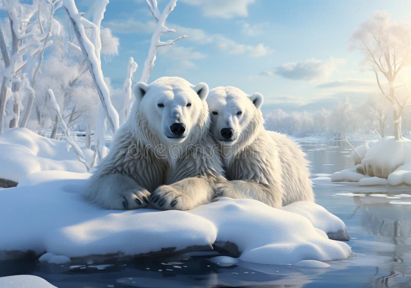 Polar Bears in the Snow in the Arctic. Cold Winter Stock Illustration ...