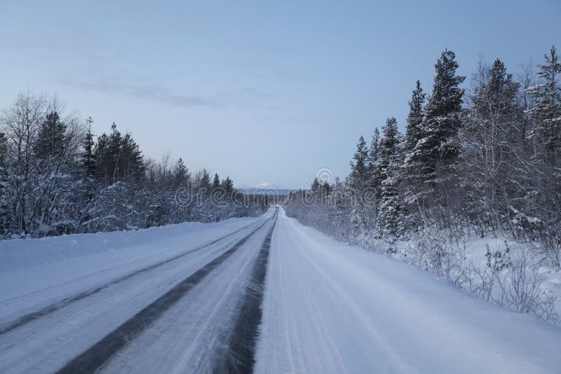 Polar Circle - Snow Winter Highway with Trees Stock Photo - Image of ...