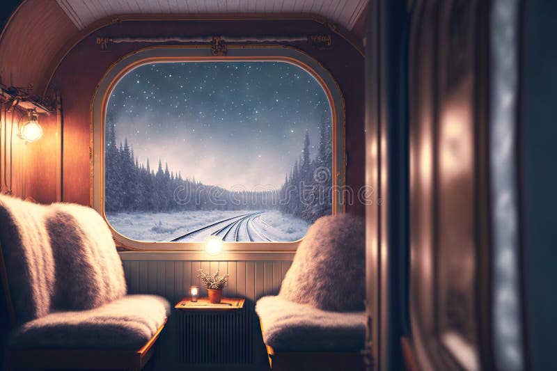 Polar Express Train Coupe with Soft Comfortable Sofas and Winter View ...