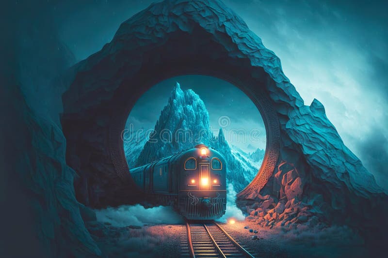 Polar Express Train Enters Rails into Round Tunnel Stock Illustration ...