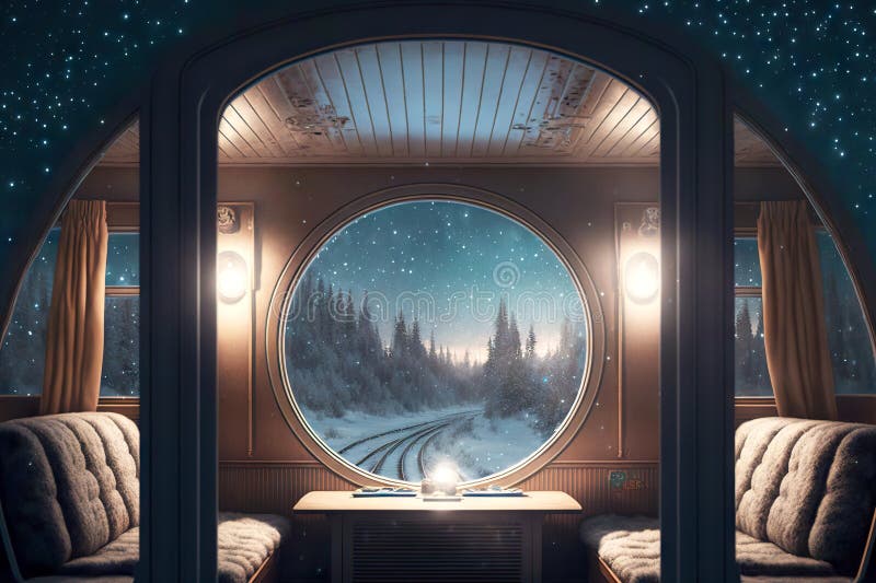 Polar Express Train Sleeping Compartment with Round Window and Divan ...