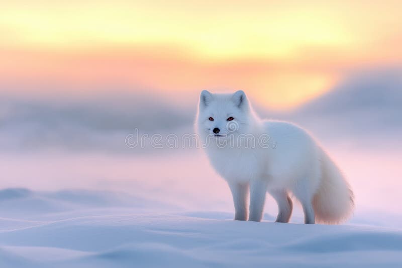Polar Fox in the Snowy Arctic Landscape Stock Illustration ...
