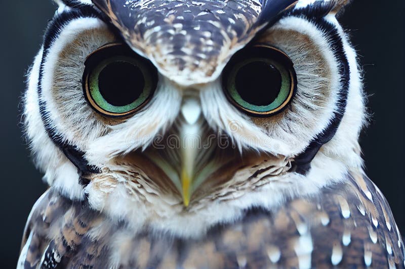 Polar Owl Head with Large Round Green Eyes Stock Illustration ...