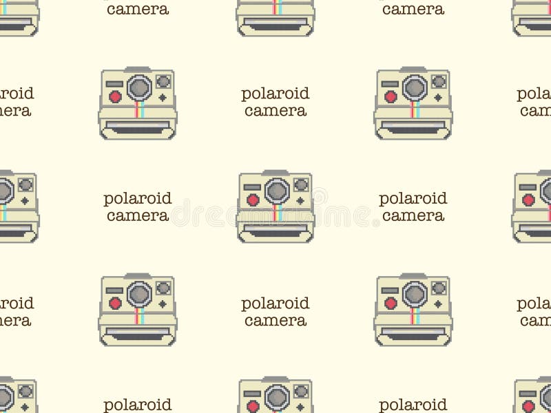 Polaroid Camera Seamless Pattern on Yellow Background. Pixel Style ...